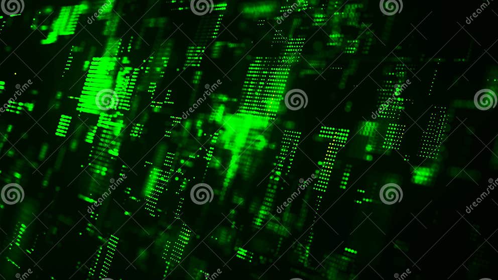 Abstract Digital Binary Code Flowing On Dark Background Network Connection Structure Stock