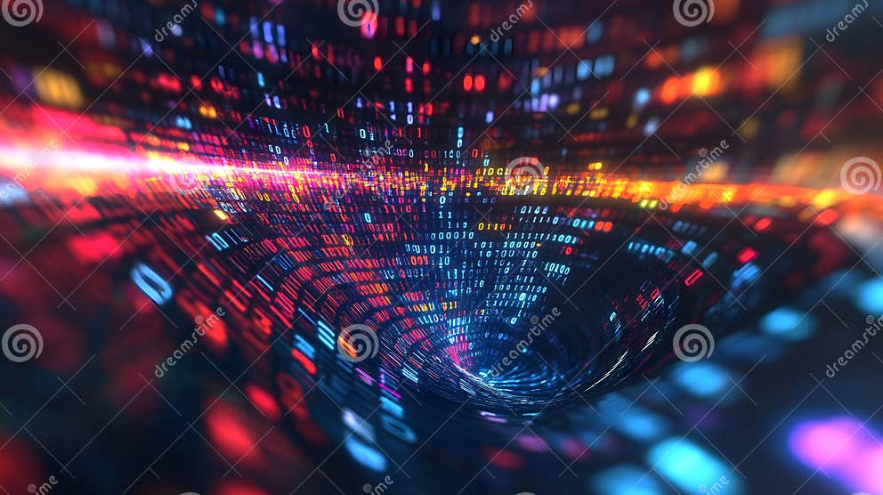 Abstract Digital Binary Code Tunnel Data Vortex Stock Illustration - Illustration of world ...