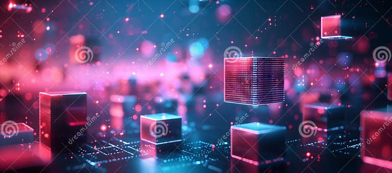 Abstract Digital Blocks Floating in the Air, Creating an Atmosphere of ...