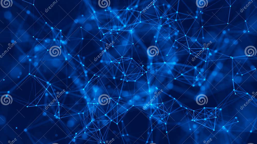 Abstract Digital Blue Background. Plexus Effect. Network Connection Structure. 3D Rendering ...
