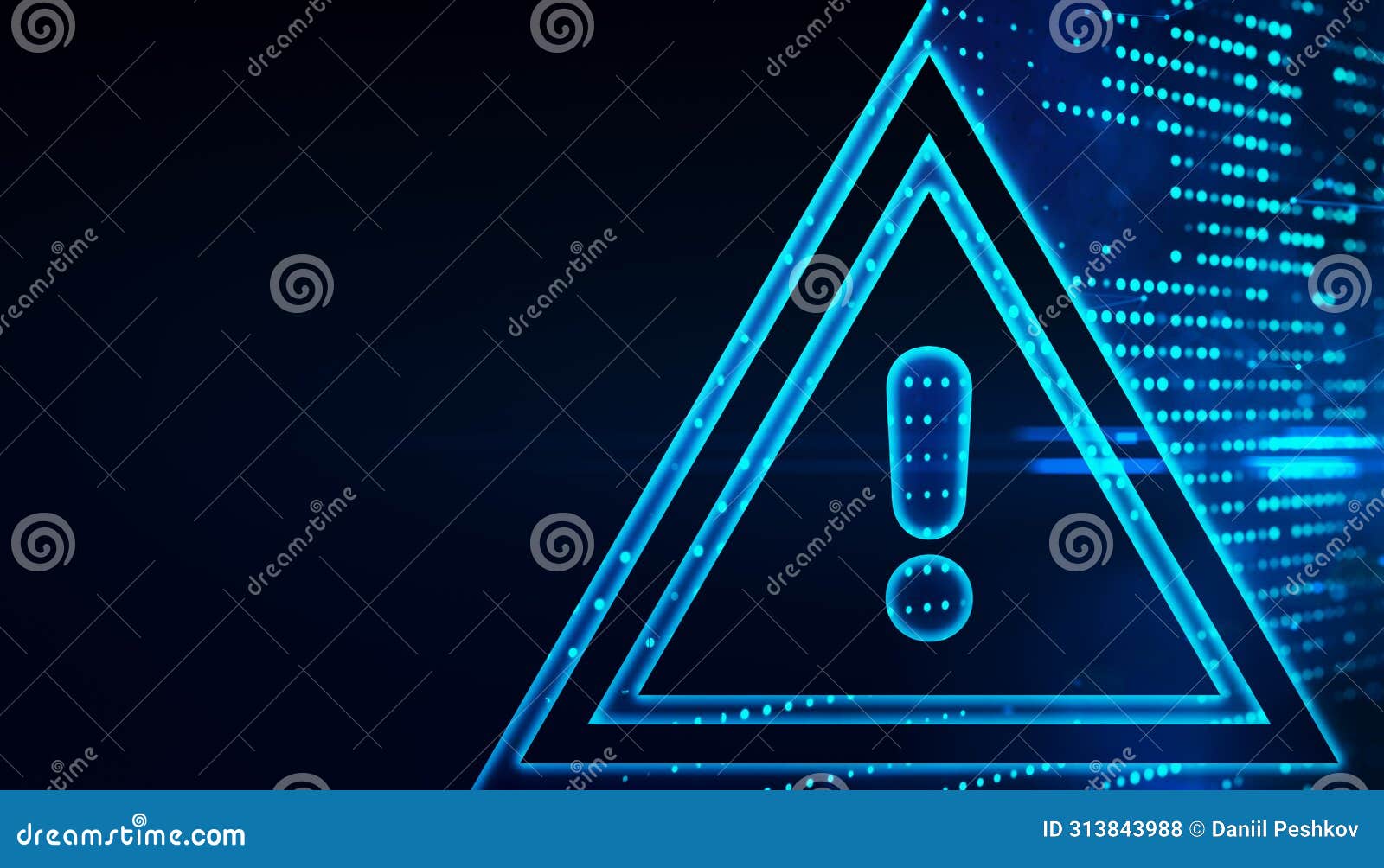 Abstract Digital Blue Exclamation Mark on Dark Backdrop with Mock Up ...