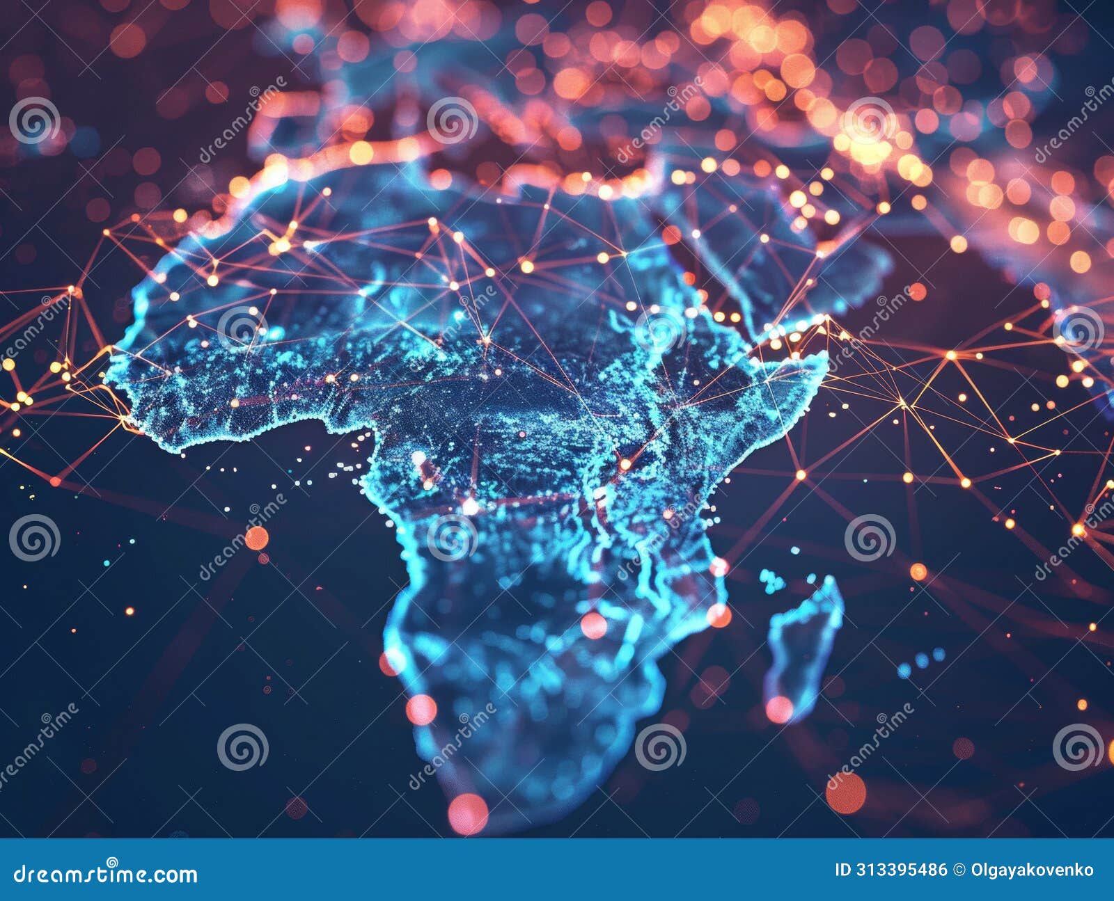 Abstract Digital Blue Outline of Africa on a Dark Background Stock ...