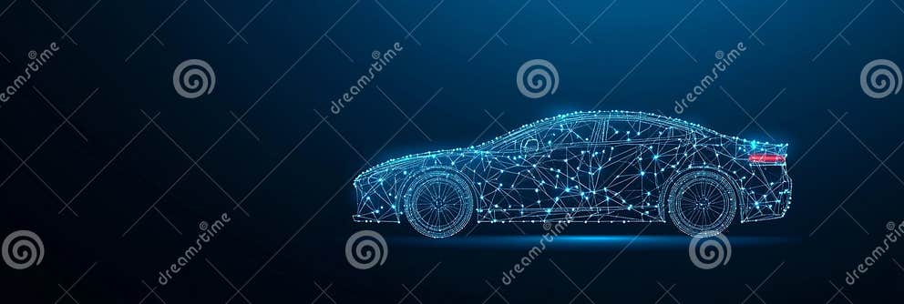 Abstract Digital Car Design on Blue Technology Background with Lines ...