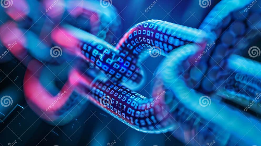 Abstract Digital Chains Linking with Binary Code Stock Image - Image of chain, connectivity ...