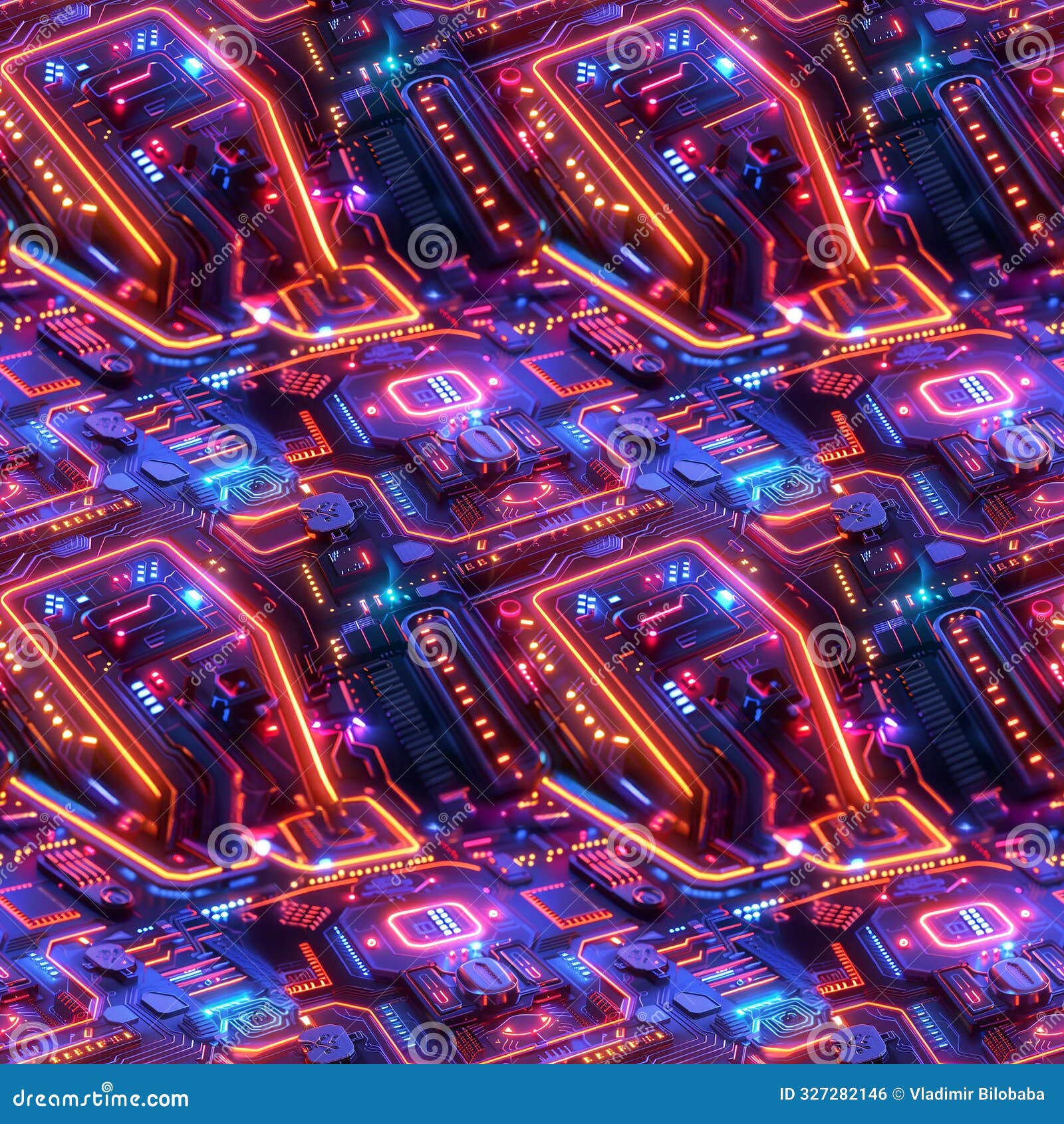 Abstract Digital Circuit Board Pattern with Neon Lights Stock ...