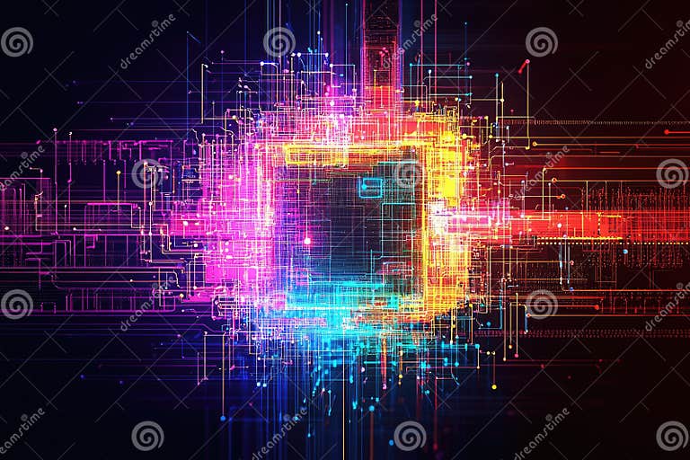 Abstract Digital Circuit Design Featuring Bright Neon Colors with an ...