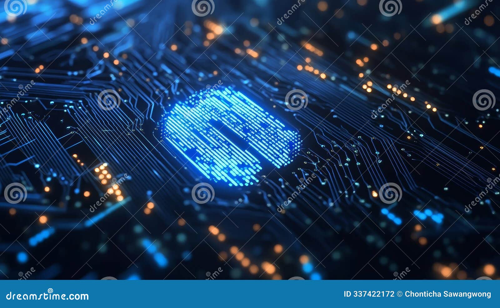 Abstract Digital Circuit Design Featuring Glowing Blue Elements ...