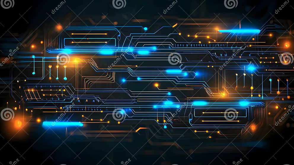 Abstract Digital Circuit Design with Glowing Elements Stock ...