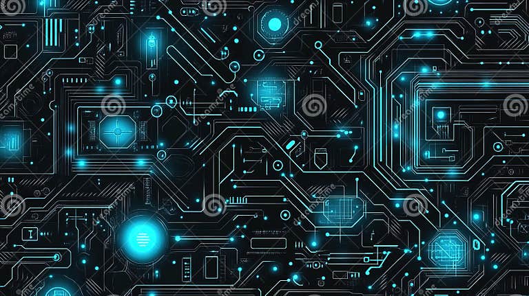 Abstract Digital Circuit Pattern with Glowing Blue Elements on a Dark ...