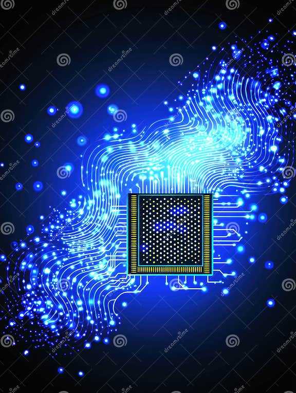 Abstract Digital Circuitry Background with Microchip and Lights Stock ...