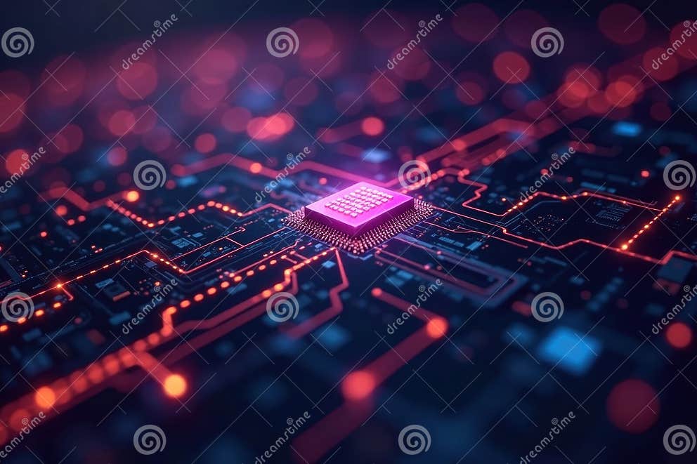 Abstract Digital Circuitry, Glowing Nodes, Binary Code , Data, Yellow, Tech Stock Illustration ...