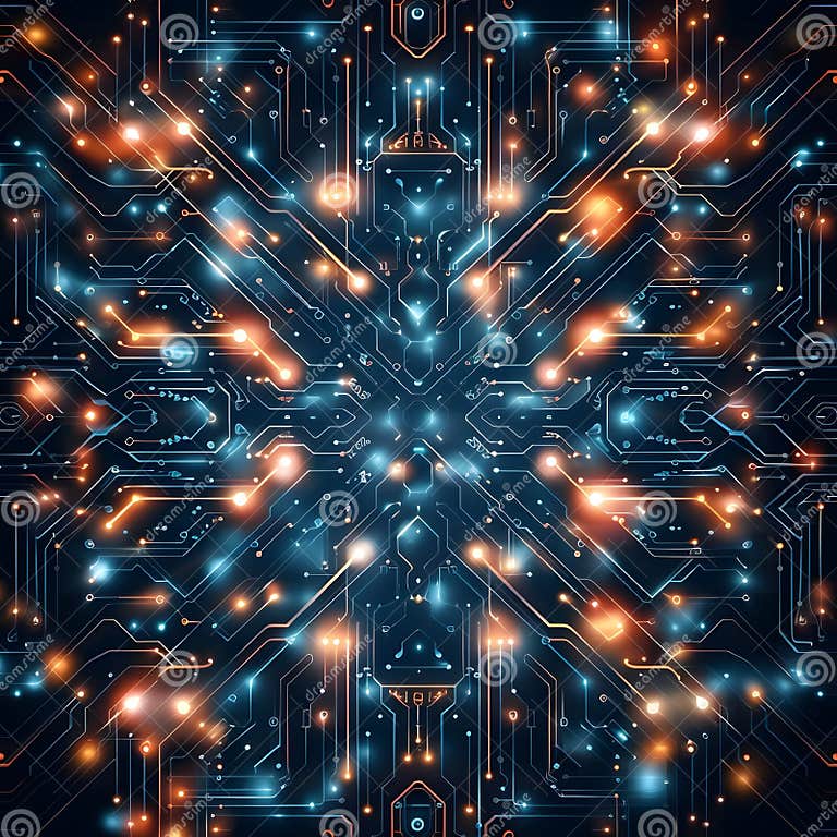 Abstract Digital Circuitry with Glowing Nodes Stock Illustration ...