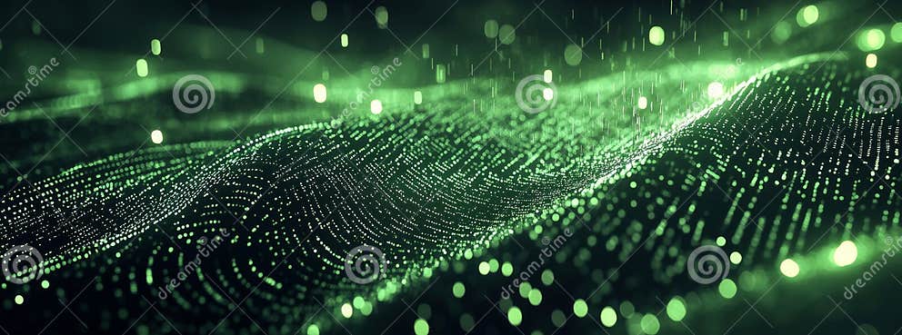 An Abstract Digital Code Rain Falling Against a Green Matrix Background ...