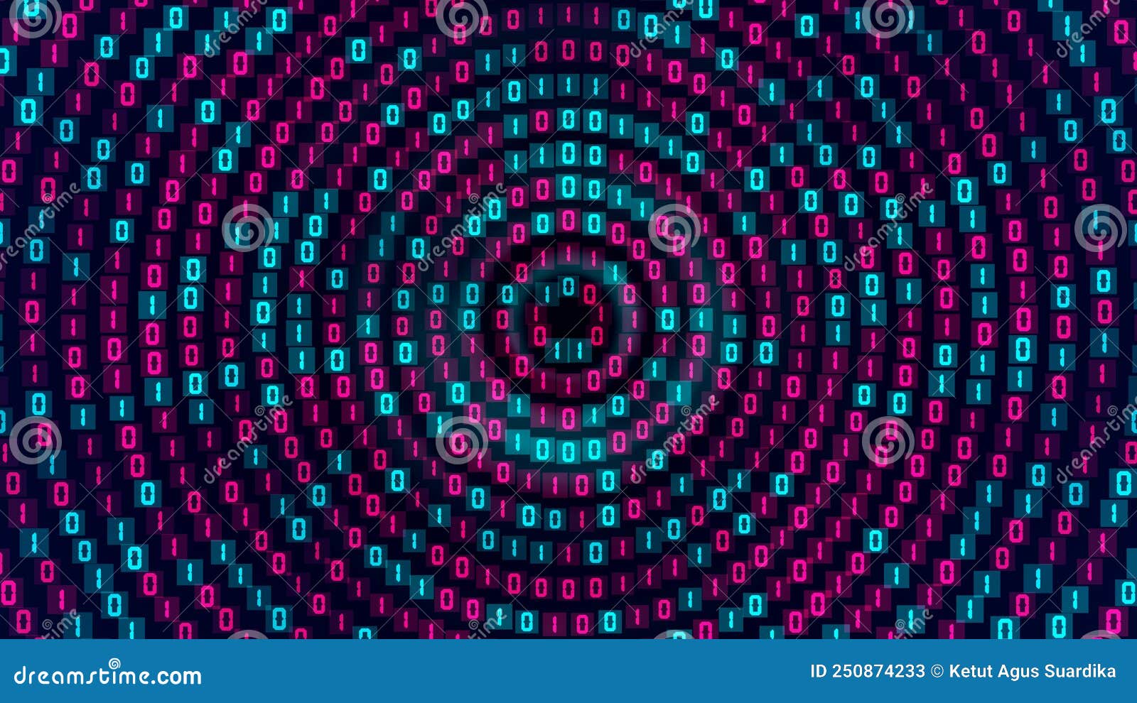 Abstract Digital Concentric Blue Red Shiny Matrix Square Binary Code ...