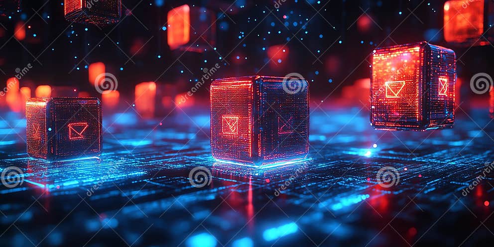 Abstract Digital Concept with Glowing Cubes, Representing Communication ...