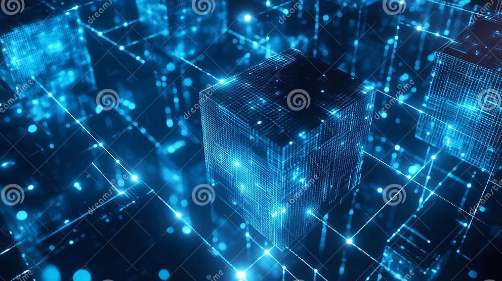 Abstract Digital Cube Network with Glowing Blue Connections Stock Photo - Image of virtual ...