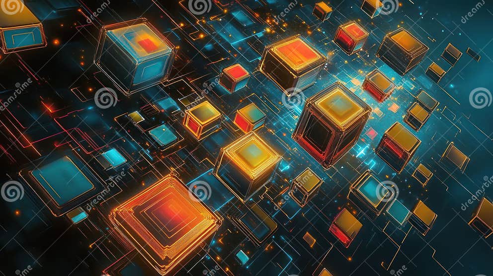 Abstract Digital Cubes in Vibrant Colors, Representing Technology and ...