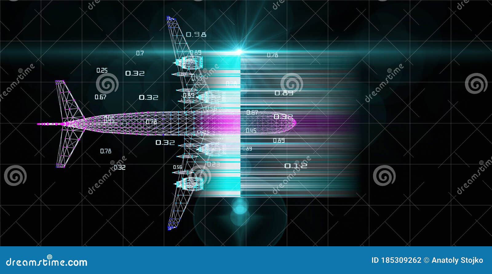 Abstract Digital 3d Grid Airplane with Blurred Lines on Black ...
