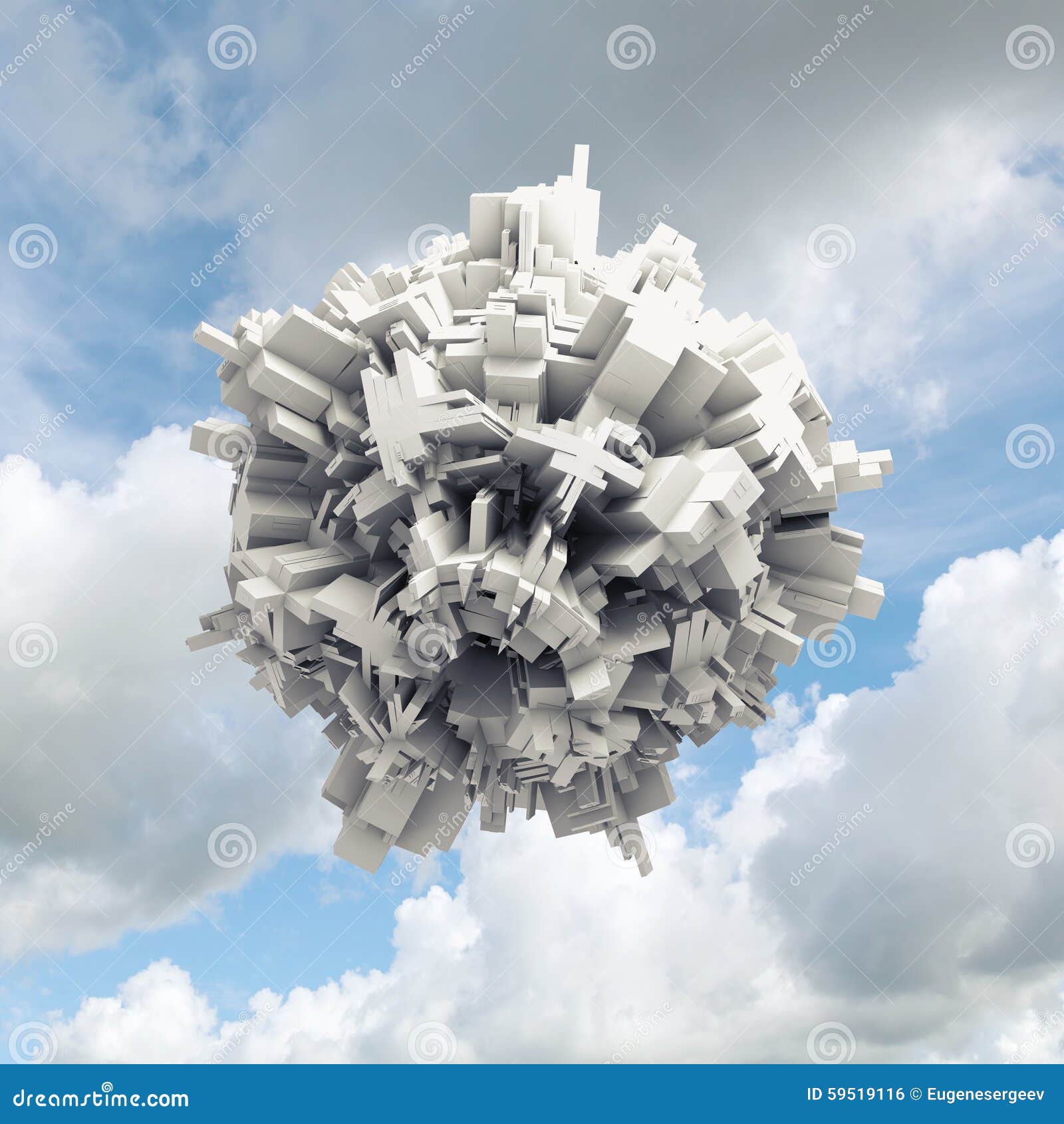 Abstract Digital 3d Spheric Object in Cloudy Sky Stock Illustration ...
