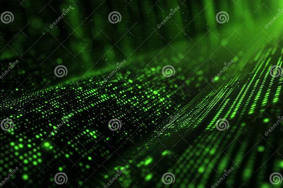 Abstract Digital Data Background with Green Particles in a Futuristic ...
