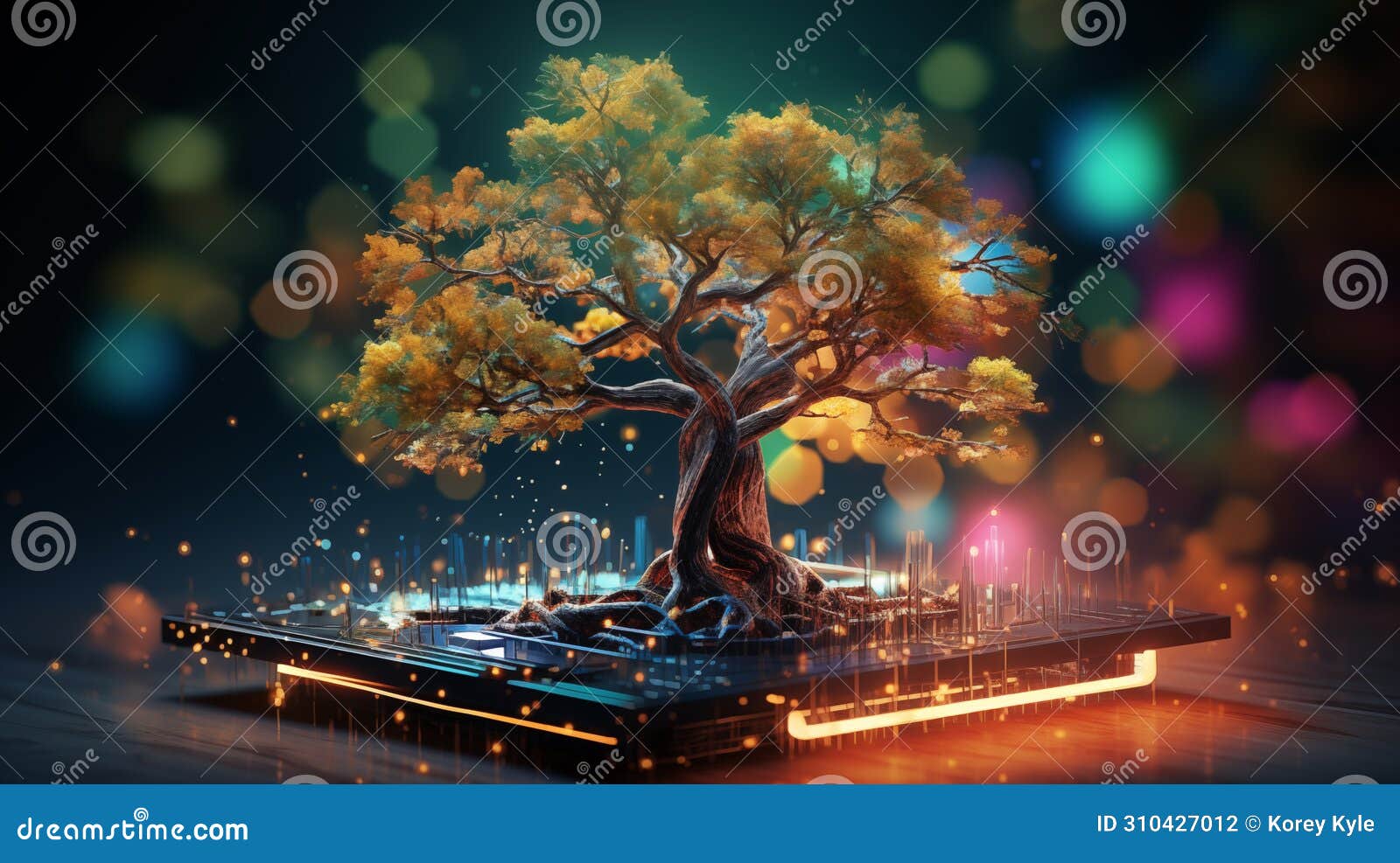 Abstract Digital Data Computer Chip with Tree Growing Out Stock Photo ...