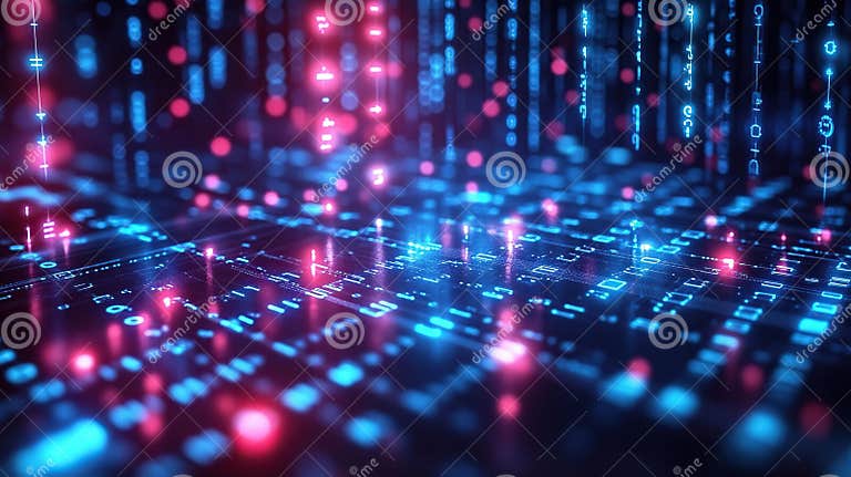 Abstract Digital Data Flow, Binary Code, Glowing Lines, and Circuits Stock Illustration ...