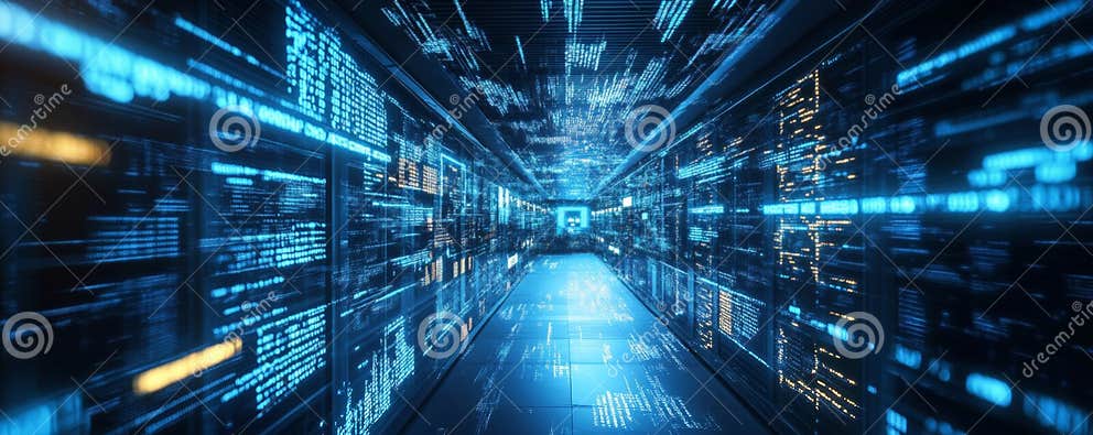 Abstract Digital Data Flow with Bright Lights and Binary Code Stock ...