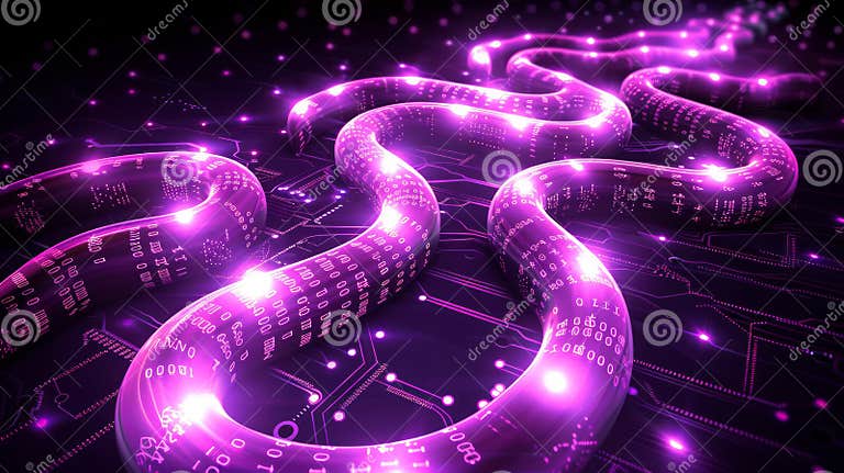 Glowing Digital Snake Circuit, Futuristic Neon Light Technology Concept ...