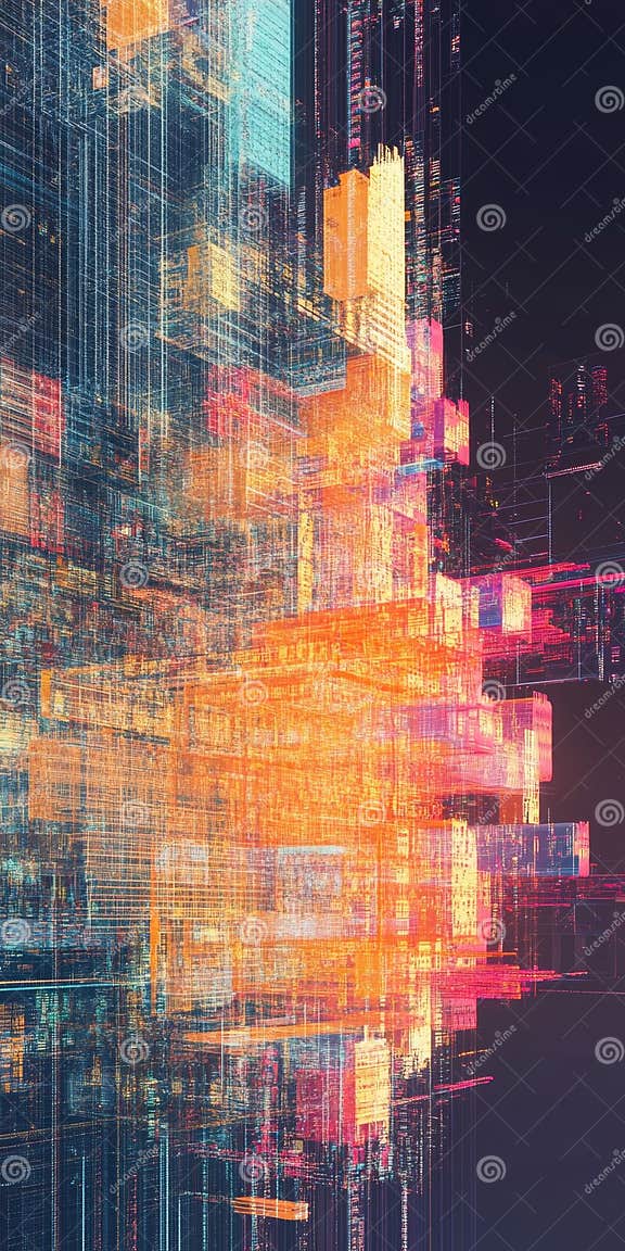 Abstract Digital Data Flow Visualization in Vibrant Colors for Conceptual Design Projects Stock ...