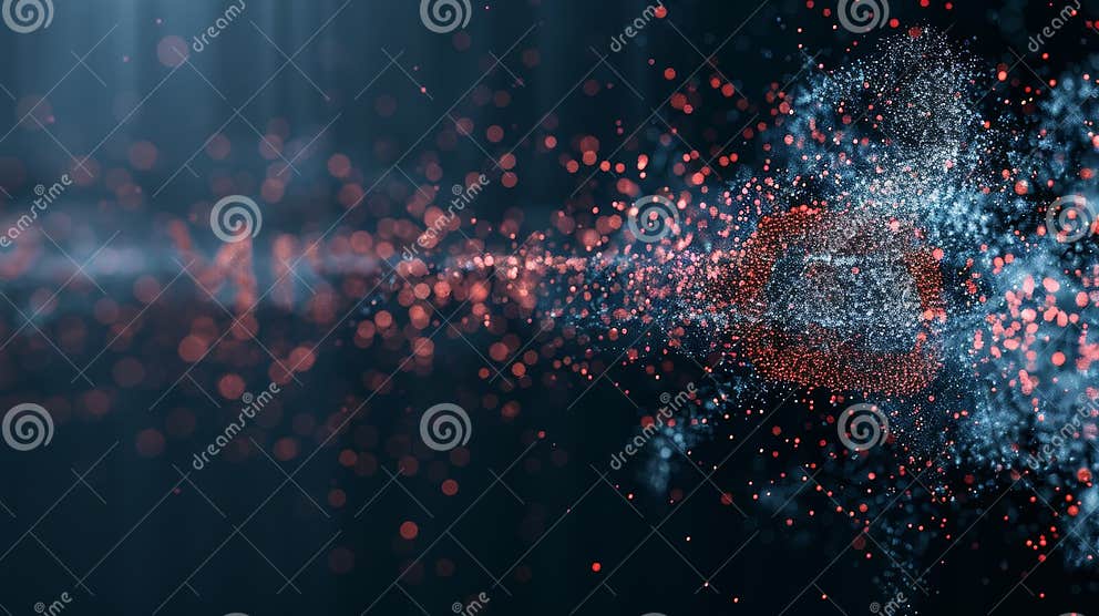 Abstract Digital Data Particles Forming a Secure Lock Shape on Dark ...