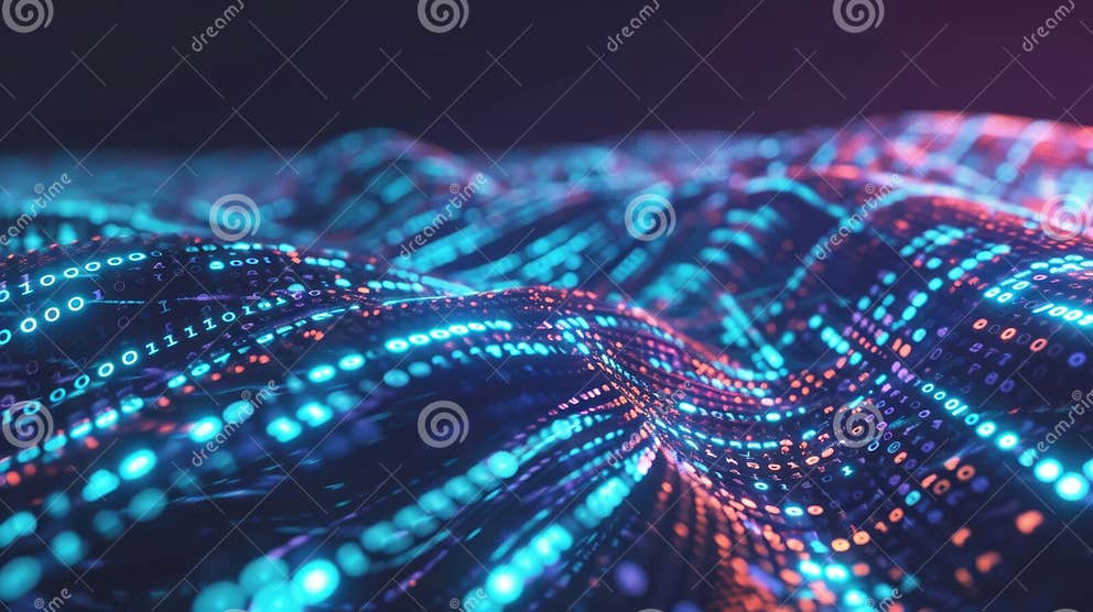 Abstract Digital Data Visualization with Binary Code and Glowing Lights Stock Illustration ...