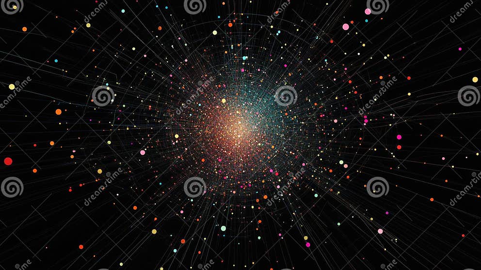 Abstract Digital Data Visualization In Empty Space With Colorful Point Distribution Stock