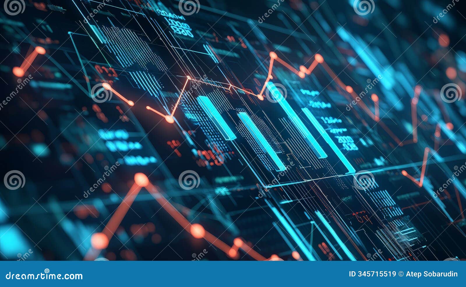Abstract Digital Data Visualization with Glowing Graphs and Charts Stock Image - Image of ...