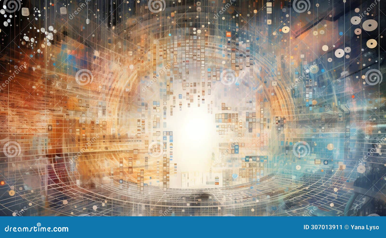 Abstract Digital Data Vortex with Light Center. Concept of Big Data ...