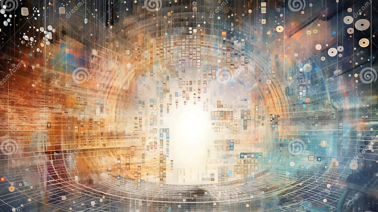 Abstract Digital Data Vortex with Light Center. Concept of Big Data ...