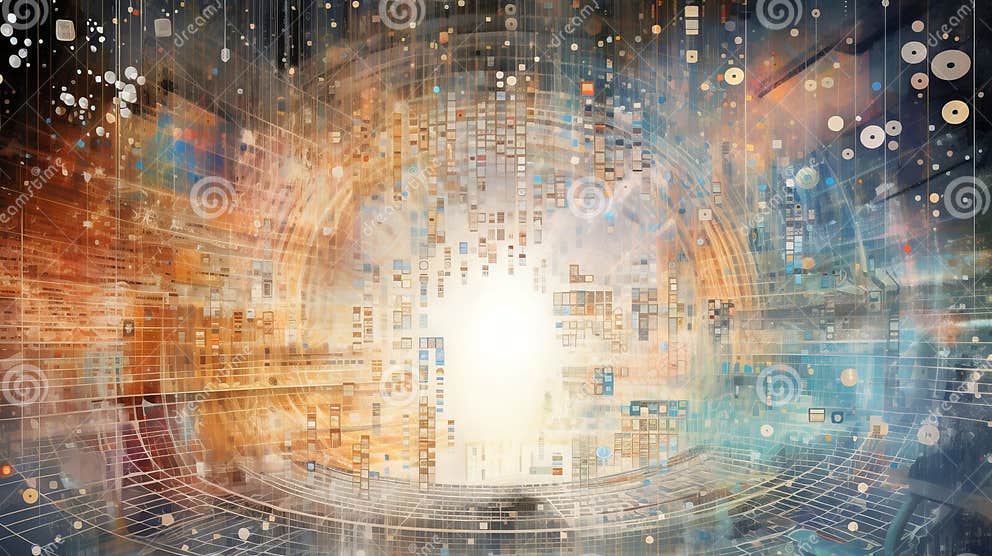 Abstract Digital Data Vortex with Light Center. Concept of Big Data ...