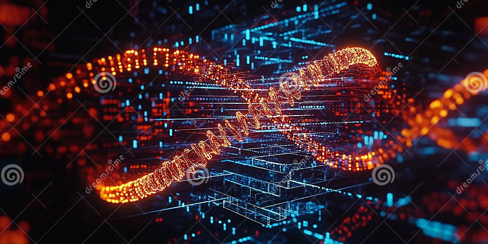 Abstract Digital DNA Helix Structure Orange Blue Technology Background ...