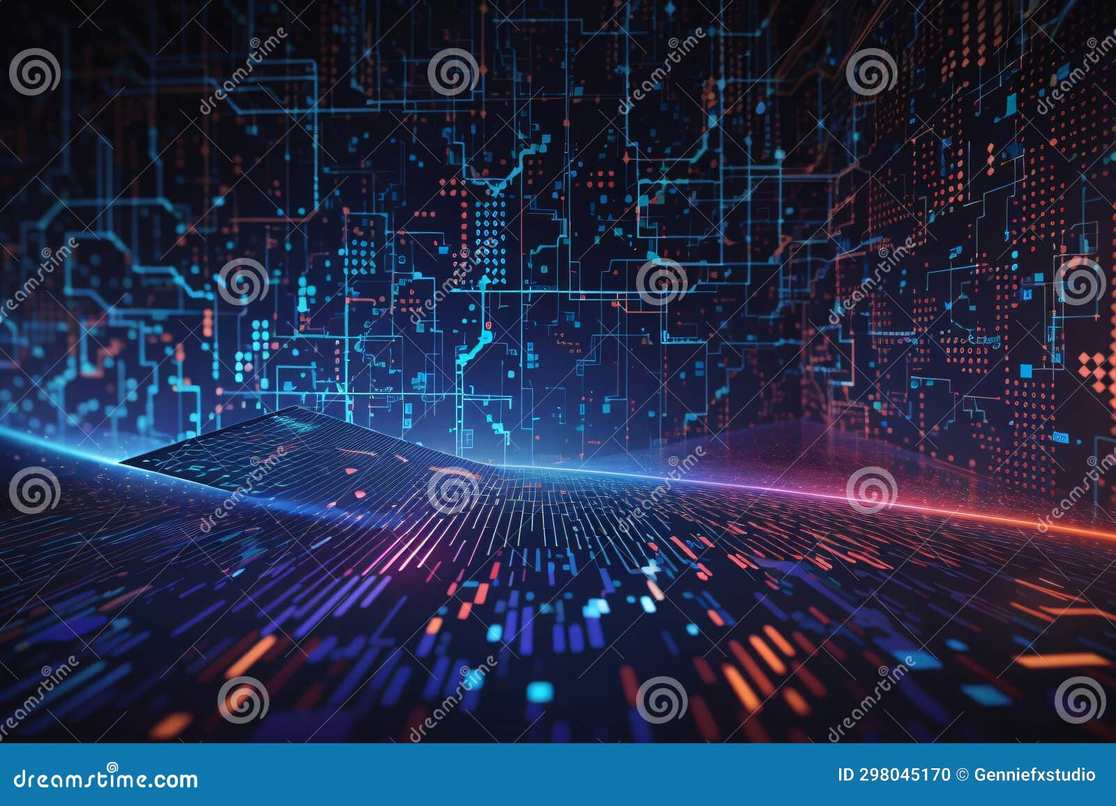 Unleashed AI Algorithms and the Concept of Blue Digital Cyberspace with Network Connections ...