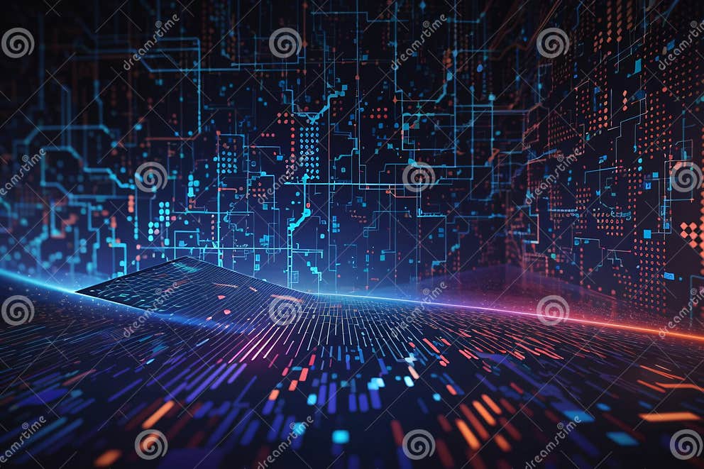 Unleashed AI Algorithms and the Concept of Blue Digital Cyberspace with Network Connections ...