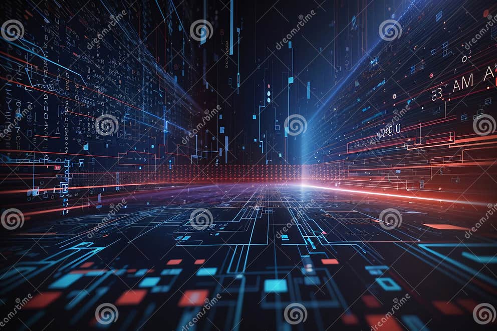 Unleashed AI Algorithms and the Concept of Blue Digital Cyberspace with Network Connections ...