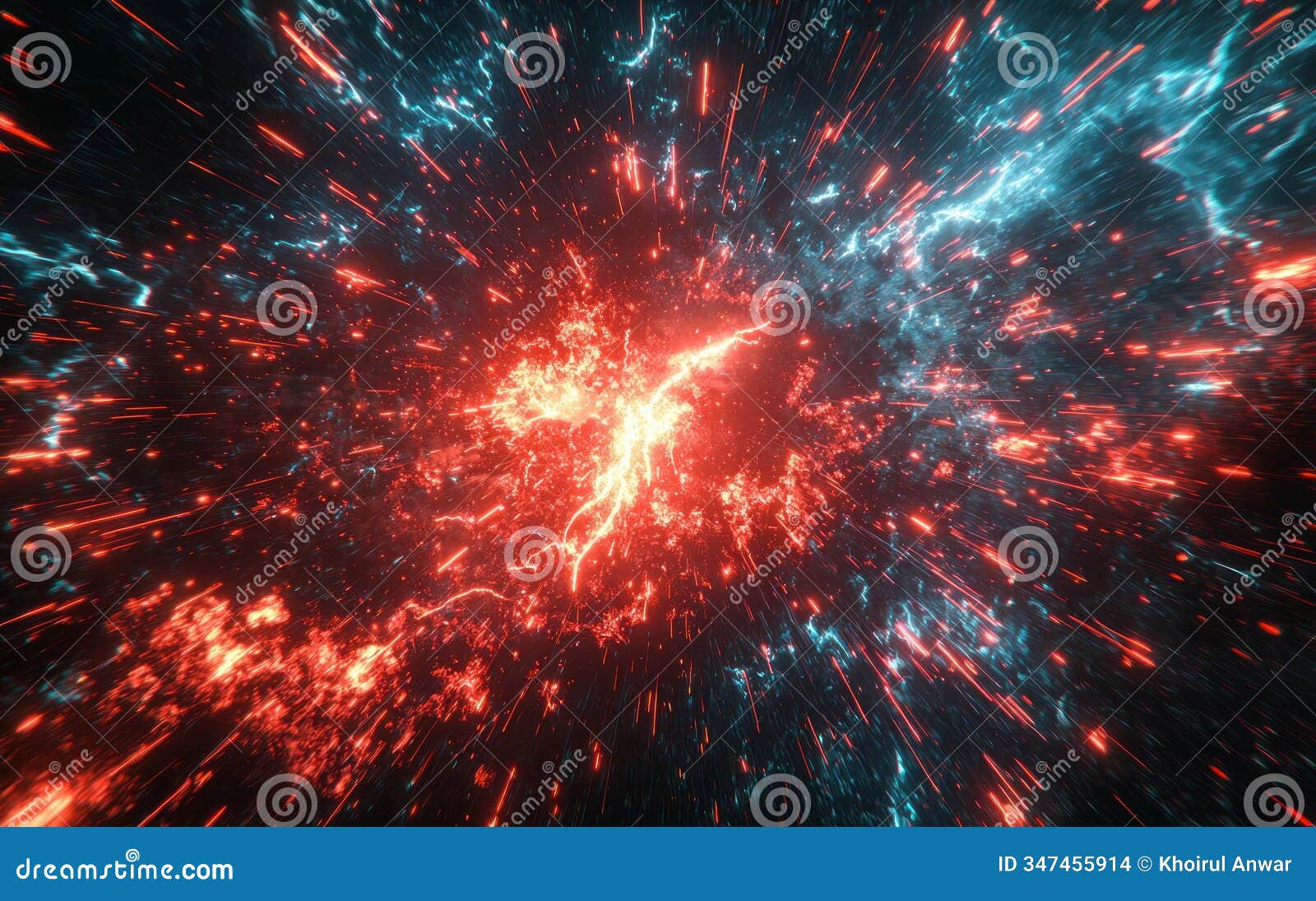 Abstract Digital Art of a Red Blue Explosion with Streaks of Light on a ...