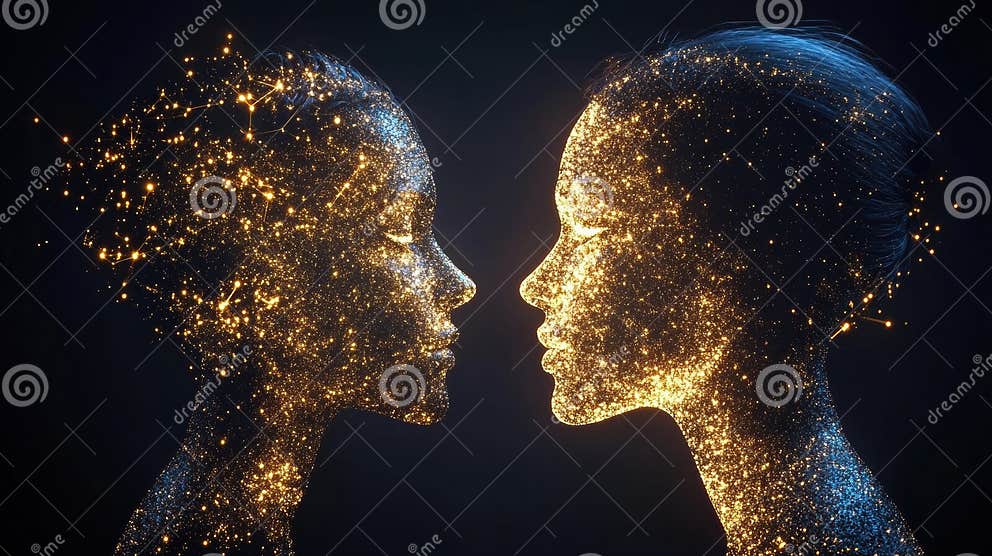 Abstract Digital Faces Glowing with Starry Light, Symbolizing Connection, AI, the Future ...