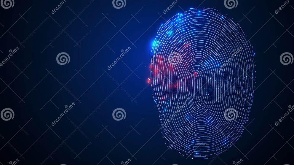 Abstract Digital Fingerprint on Blue Background. Biometric, Security ...
