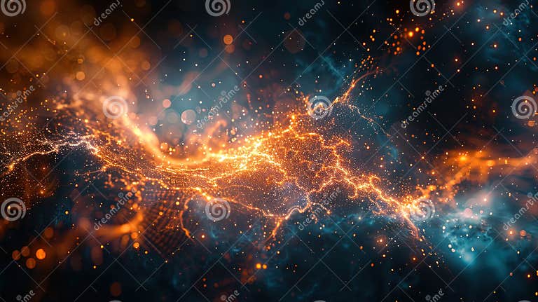 Abstract Digital Fire and Light Burst in Dark Space Stock Image - Image ...