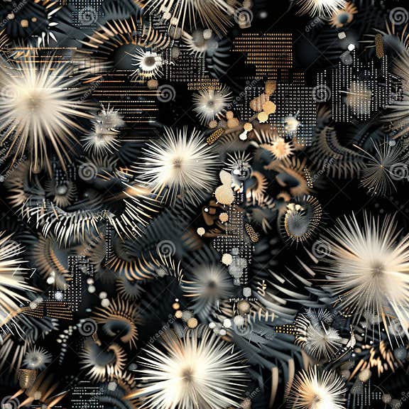 Abstract Digital Fireworks Display in Black and Gold Stock Photo ...