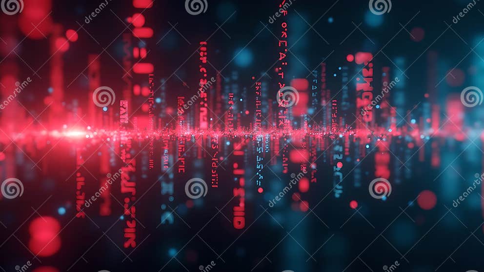 Abstract Digital Flow with Glowing Red Glyphs Stock Illustration ...