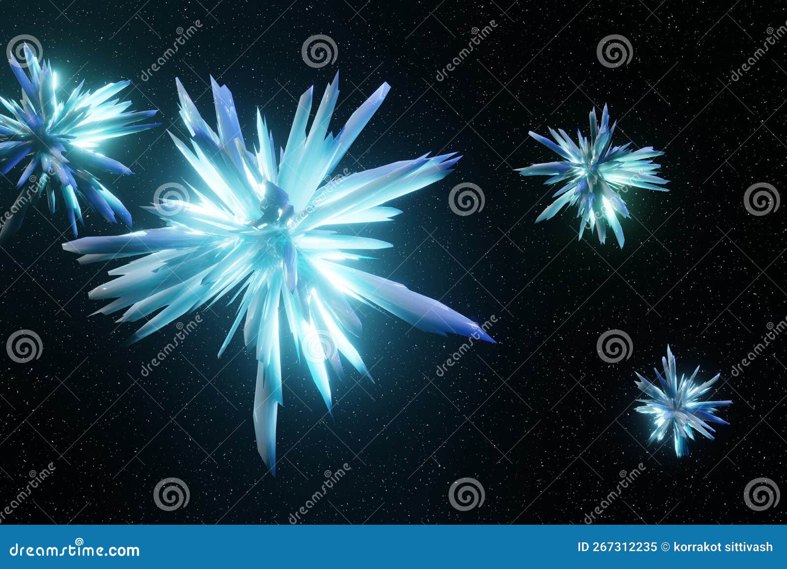 Abstract Digital Futuristic Glowing Crystals Fly in Space Background 3D ...