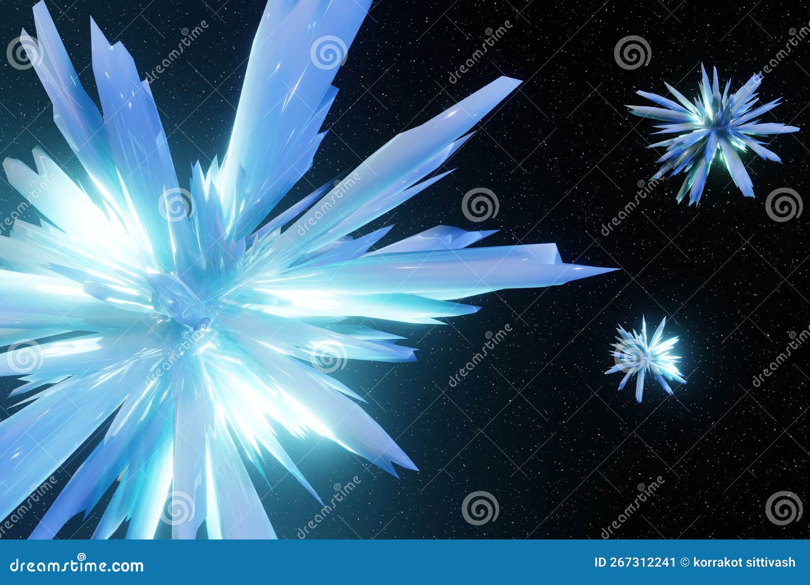 Abstract Digital Futuristic Glowing Crystals Fly in Space Background 3D ...