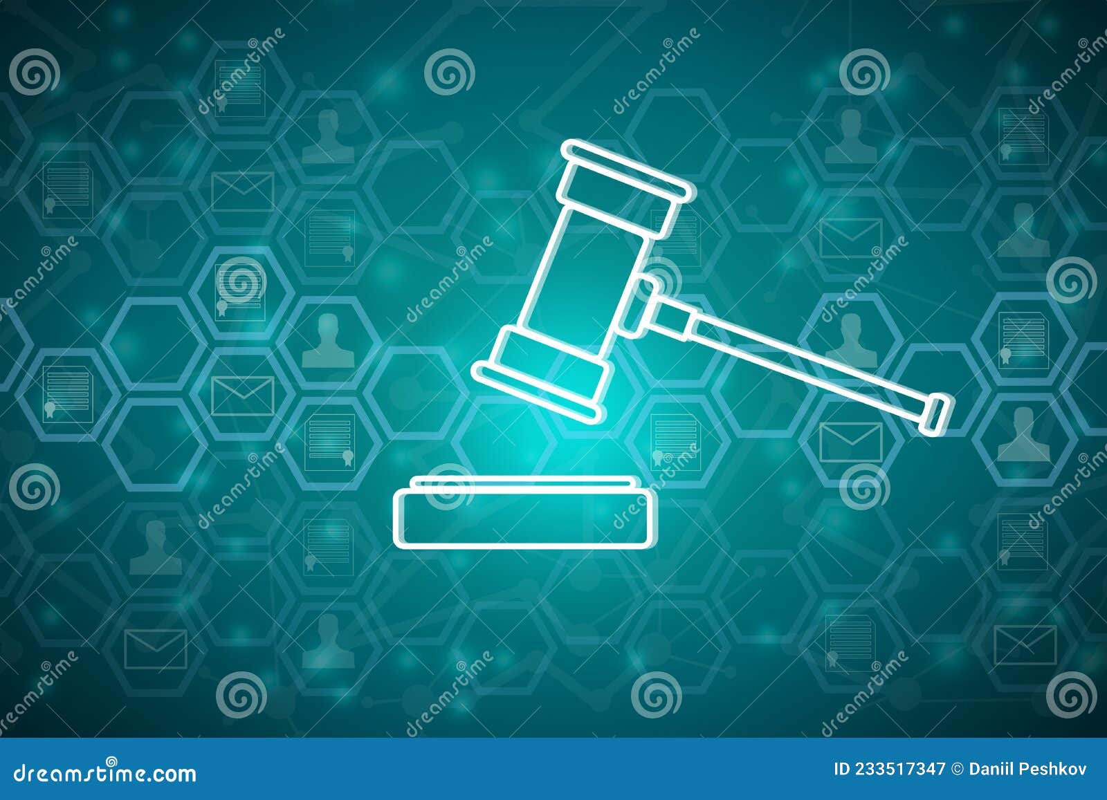 Abstract Digital Gavel on Blue Background. Online Auction and ...