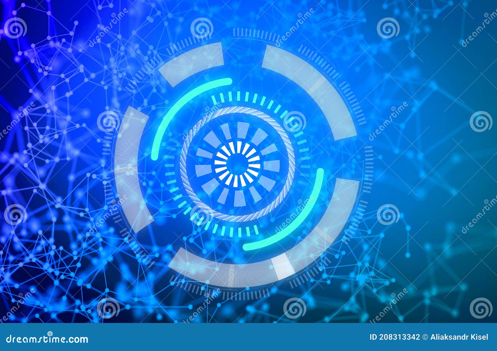 Abstract Digital Gear Circles on a Blue Background with Numerous Points ...